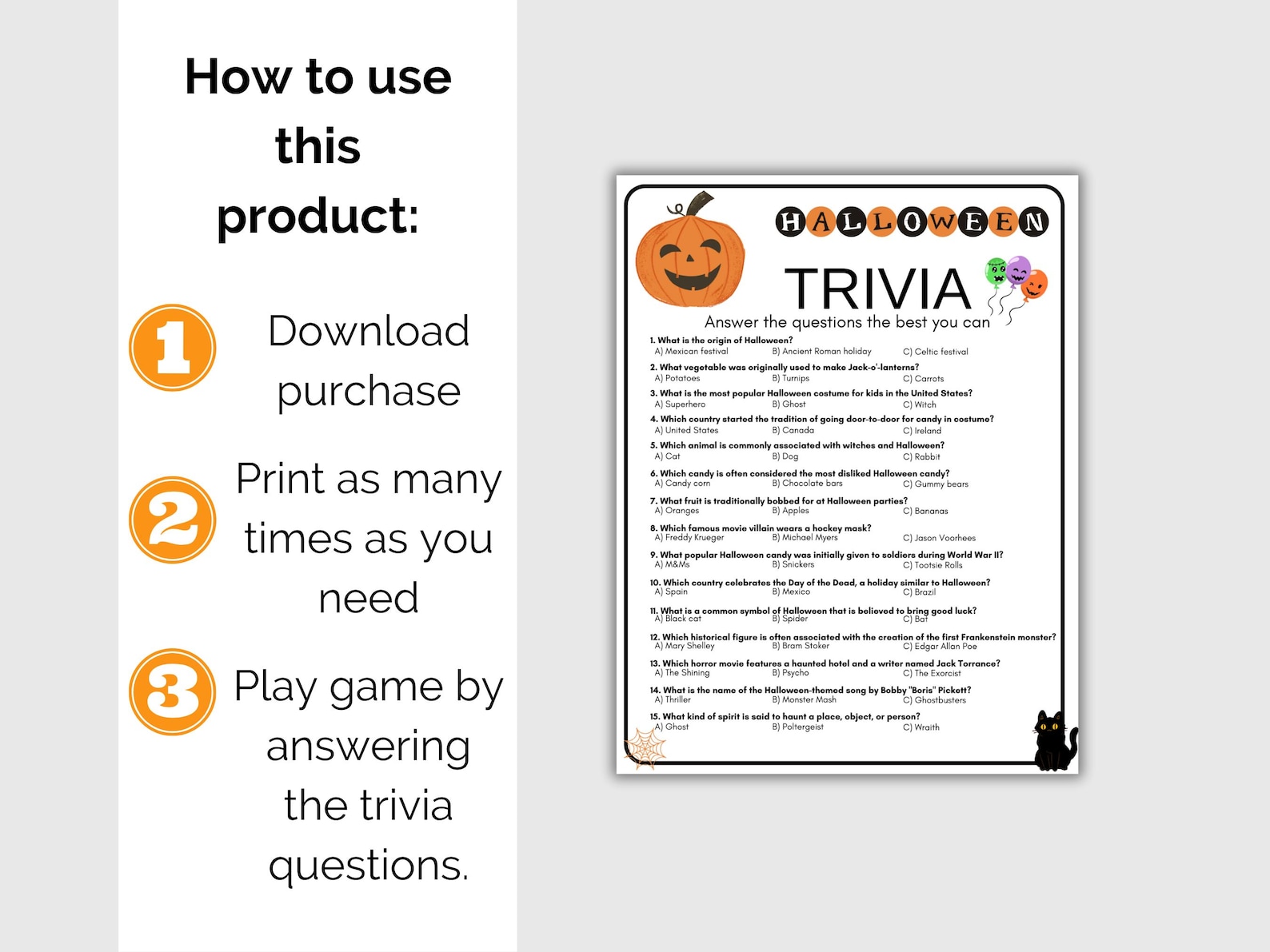 Halloween Trivia Game, Printable Halloween Trivia Quiz for Kids and ...