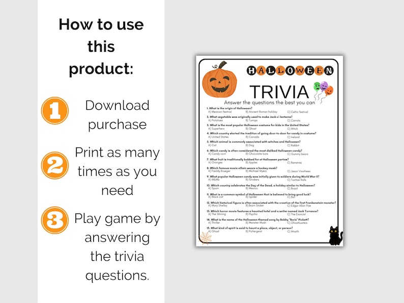 Halloween Trivia Game, Printable Halloween Trivia Quiz for Kids and ...