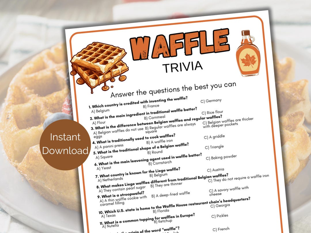 Waffle Trivia Game, Printable Waffle Quiz, National Waffle Day Activity ...