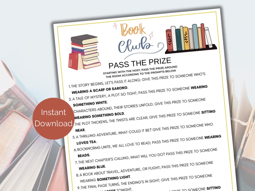 Book Club Pass the Prize, Printable Book Club Pass the Parcel Game ...