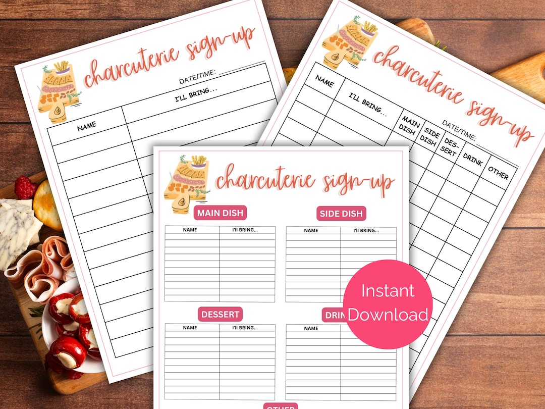 Charcuterie Sign up Sheet, Printable Charcuterie Potluck Sign up Form ...