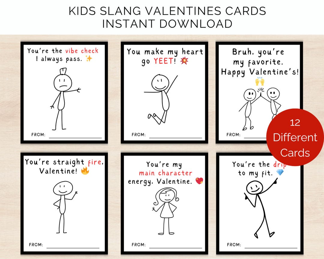Slang Kids Valentines Day Cards, Printable Funny Classroom Valentine ...