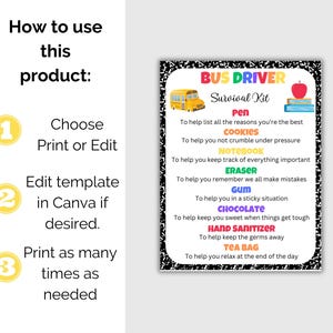 Editable Bus Driver Survival Kit Gift Tags, Bus Driver Appreciation Day ...