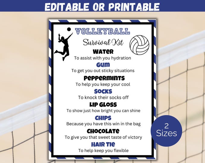 Editable Volleyball Survival Kit Gift Tag Template, Volleyball Player ...