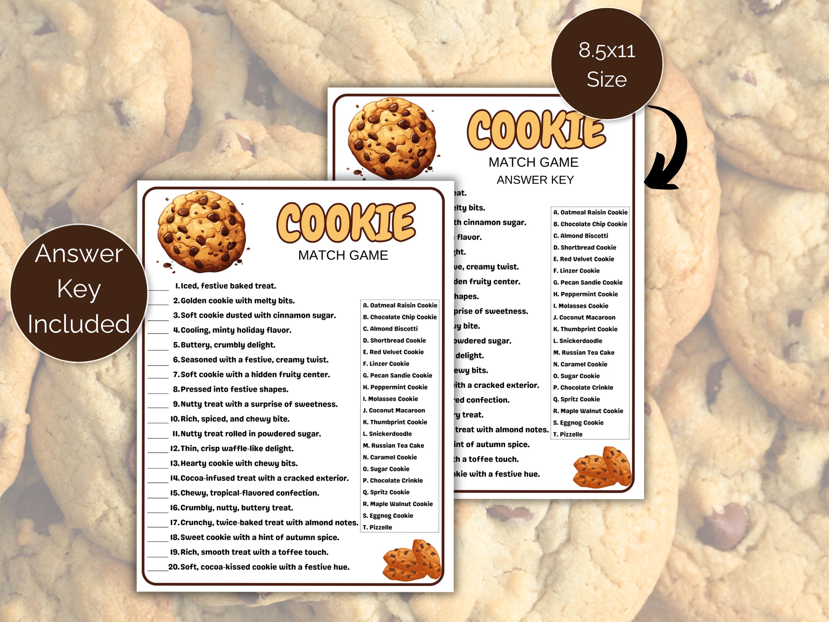 Cookie Match Game, Printable Cookie Exchange Game, Cookie Matchup Game ...