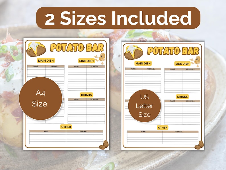 Baked Potato Potluck Sign up Sheet, Printable Baked Potato Potluck ...