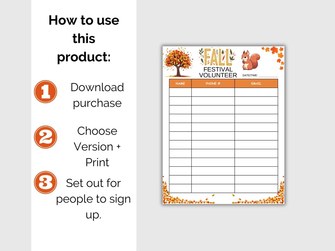 Fall Festival Volunteer Sign up Sheet, Printable Harvest Festival ...