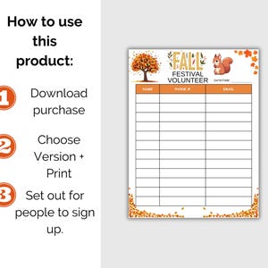 Fall Festival Volunteer Sign up Sheet, Printable Harvest Festival ...