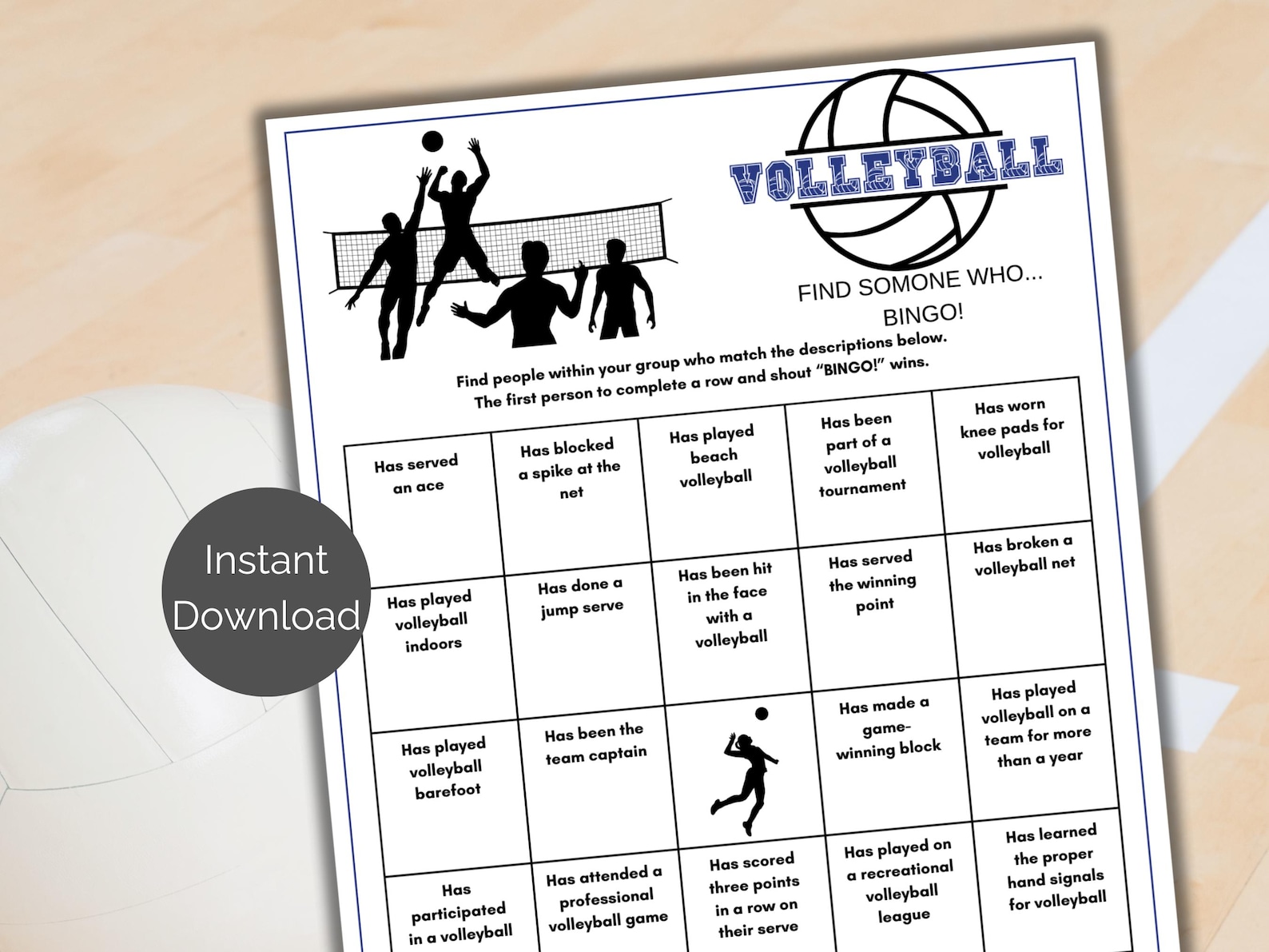 Volleyball Find Someone Who Game, Printable Volleyball Team Party Games ...