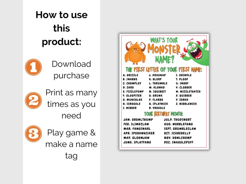 What's Your Monster Name Game Name Tags, Halloween Name Game, Printable ...