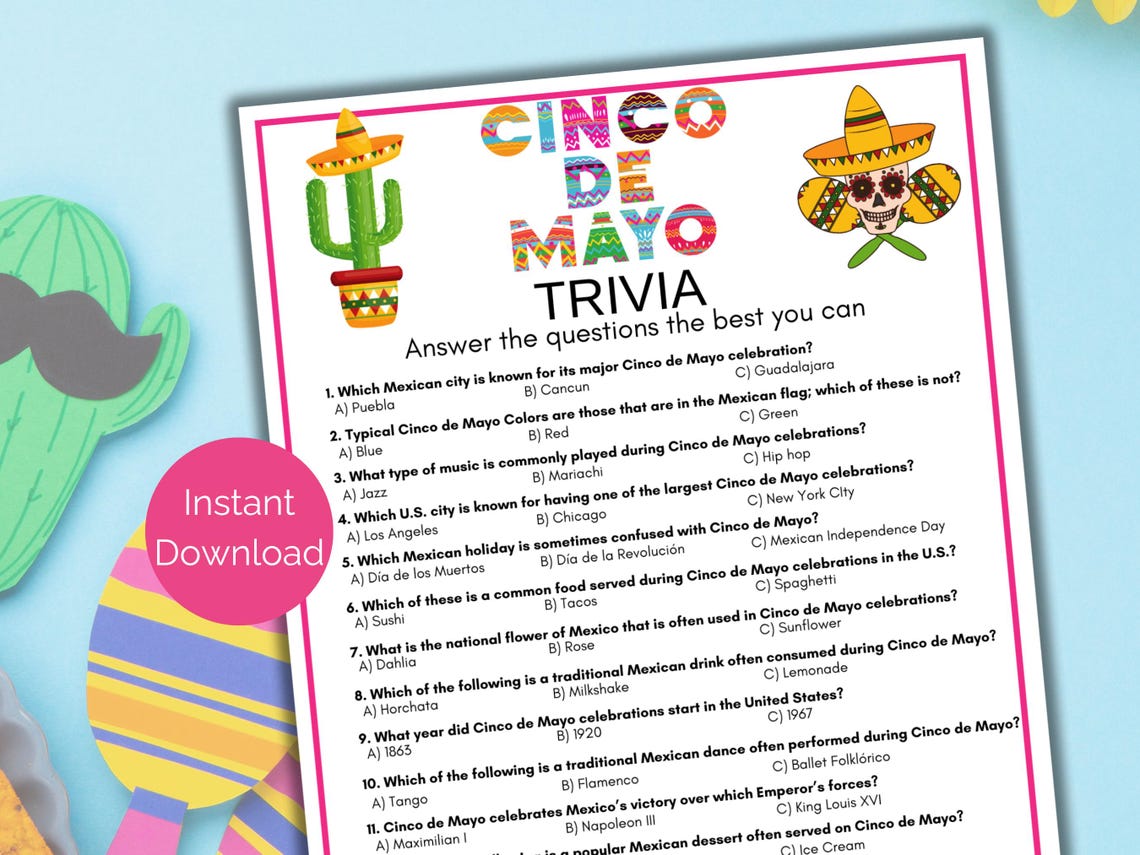 Cinco De Mayo Trivia Game, Cinco De Mayo Quiz, Printable Cinco De Mayo ...