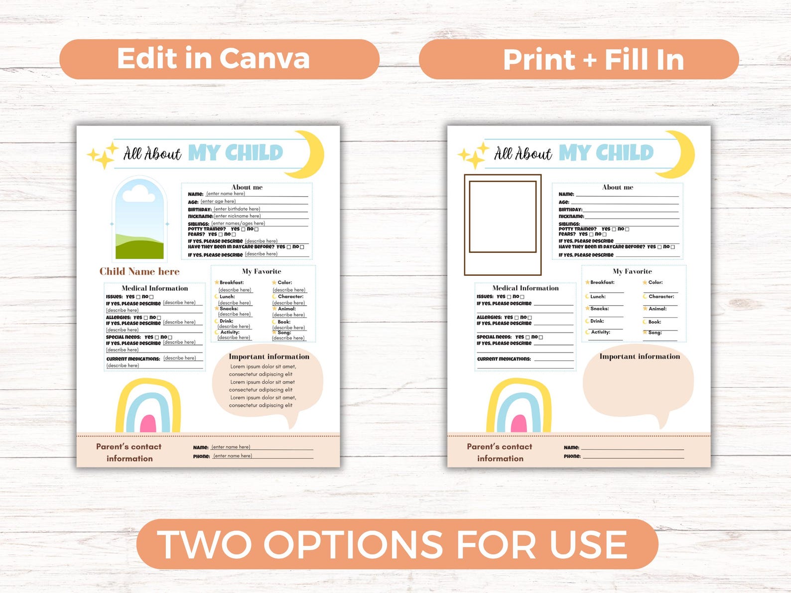 Editable All About My Child Form, Student Information Sheet, Daycare ...