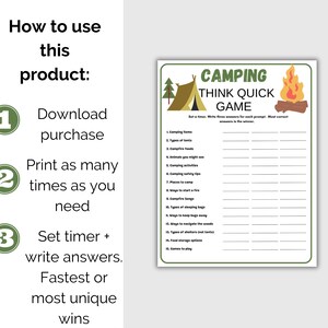 Camping Think Quick, Camping Printable Game, Camping Activity for Kids ...