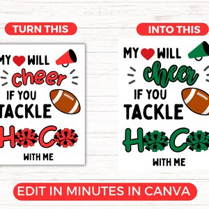 Editable Red Cheer + Football Homecoming Proposal Sign, Printable HOCO ...