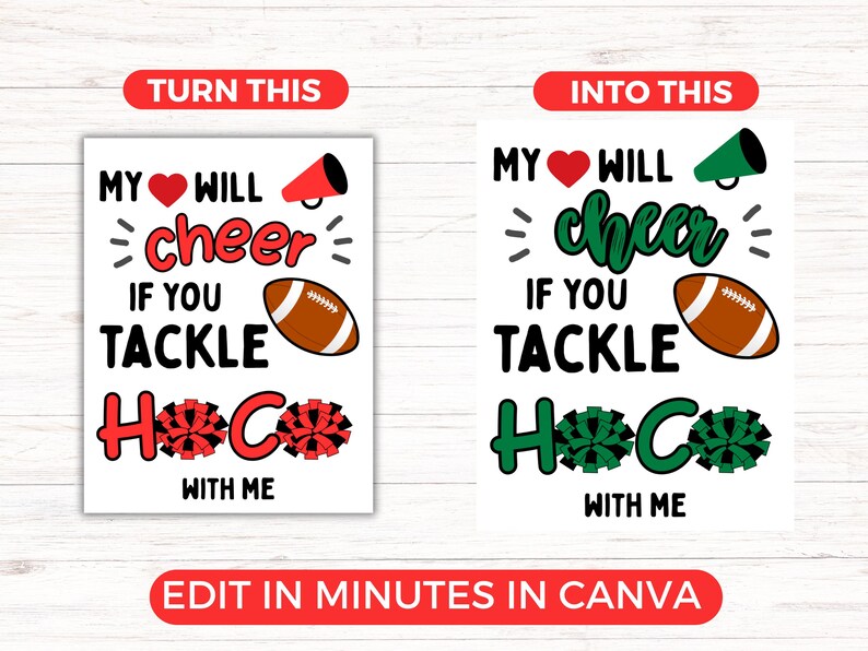 Editable Red Cheer + Football Homecoming Proposal Sign, Printable HOCO ...