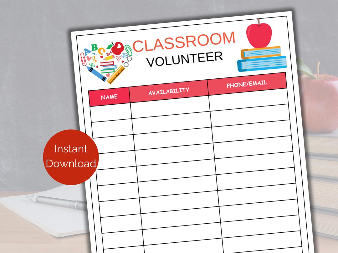 Classroom Volunteer Sign up Sheet, Printable Room Parent Sign up Form ...