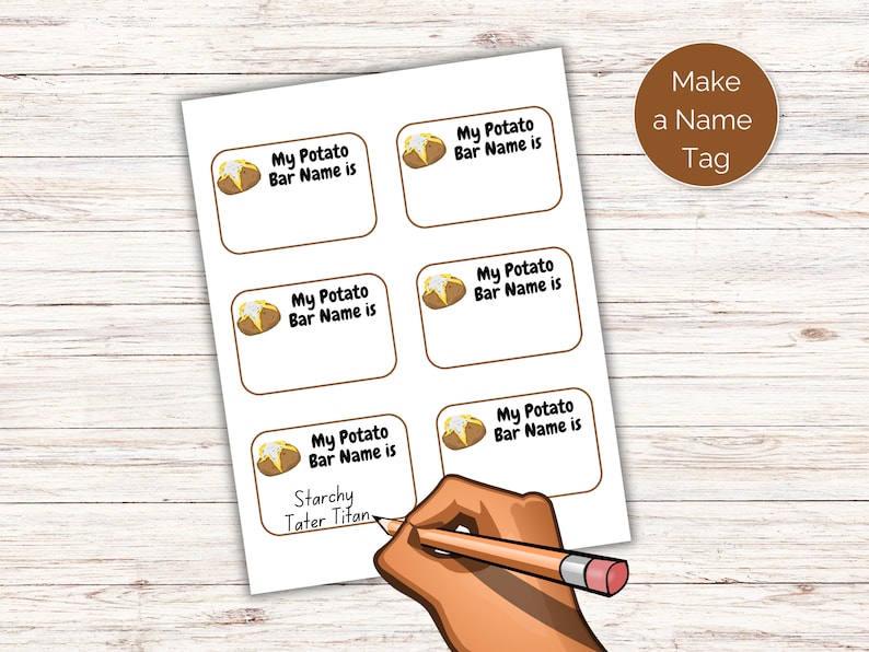 What's Your Potato Name Game + Name Tags, Potato Bar Party Game, Potato ...