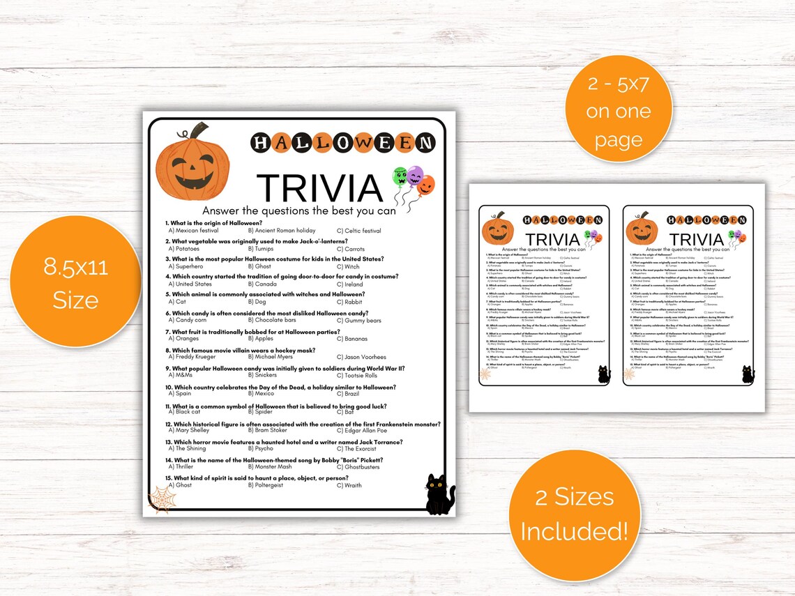 Halloween Trivia Game, Printable Halloween Trivia Quiz for Kids and ...