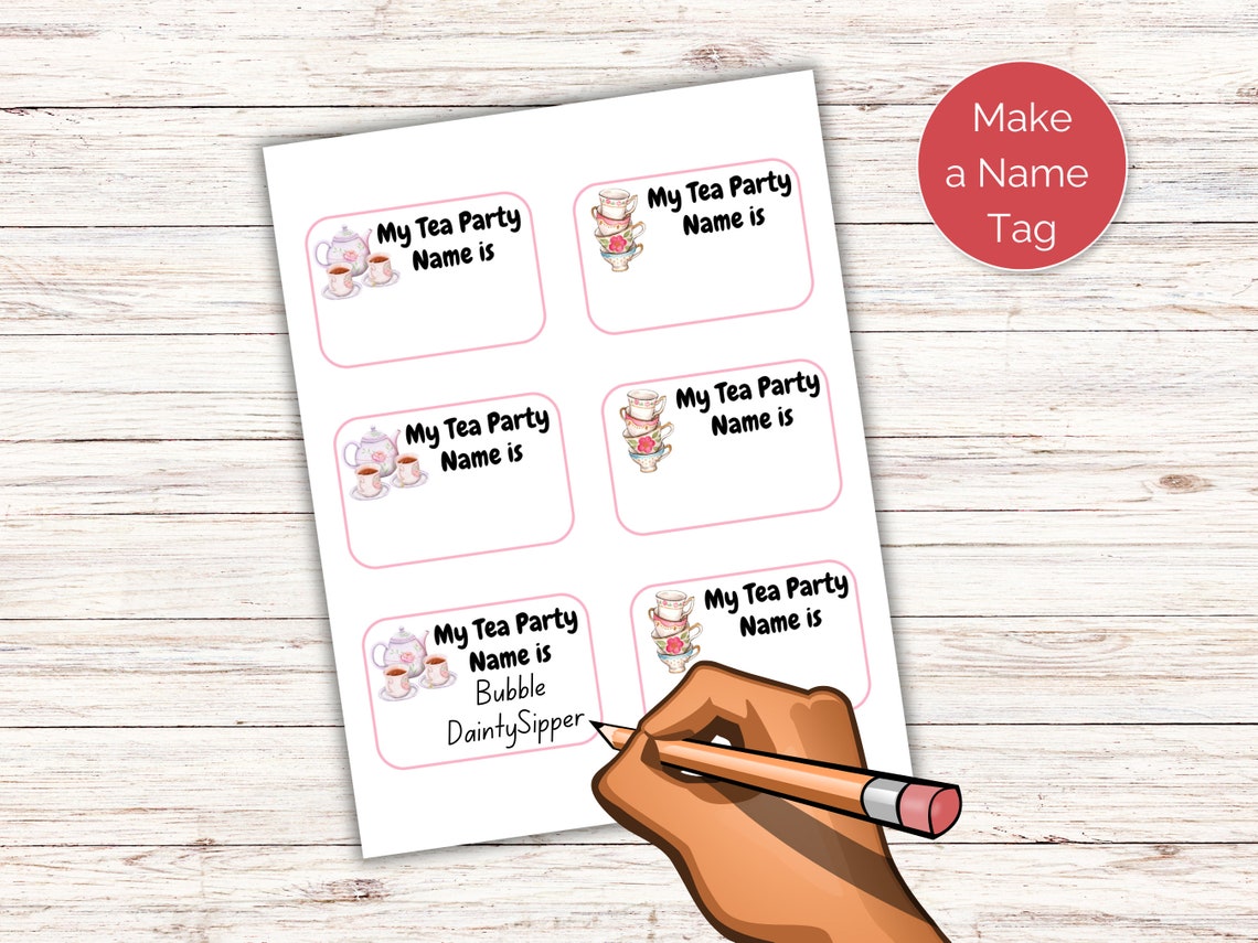 What's Your Tea Party Name Game + Name Tags, Tea Party Games for Kids ...