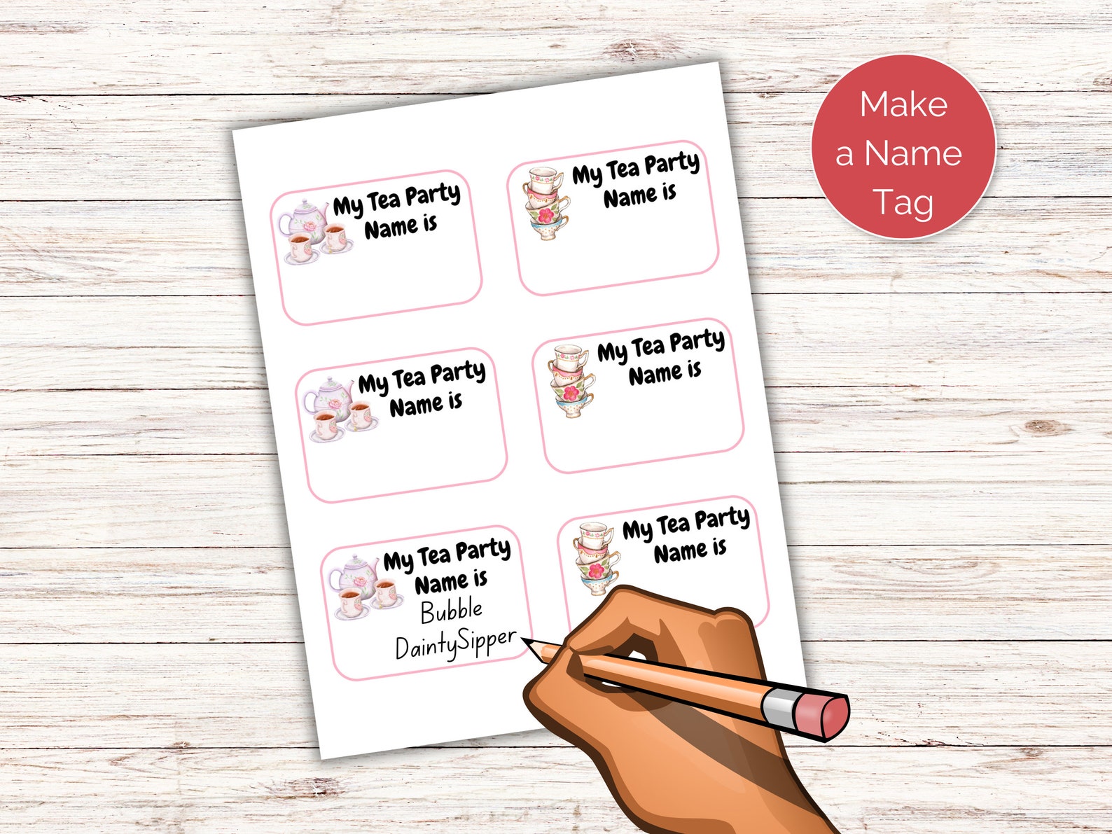 What's Your Tea Party Name Game + Name Tags, Tea Party Games for Kids ...