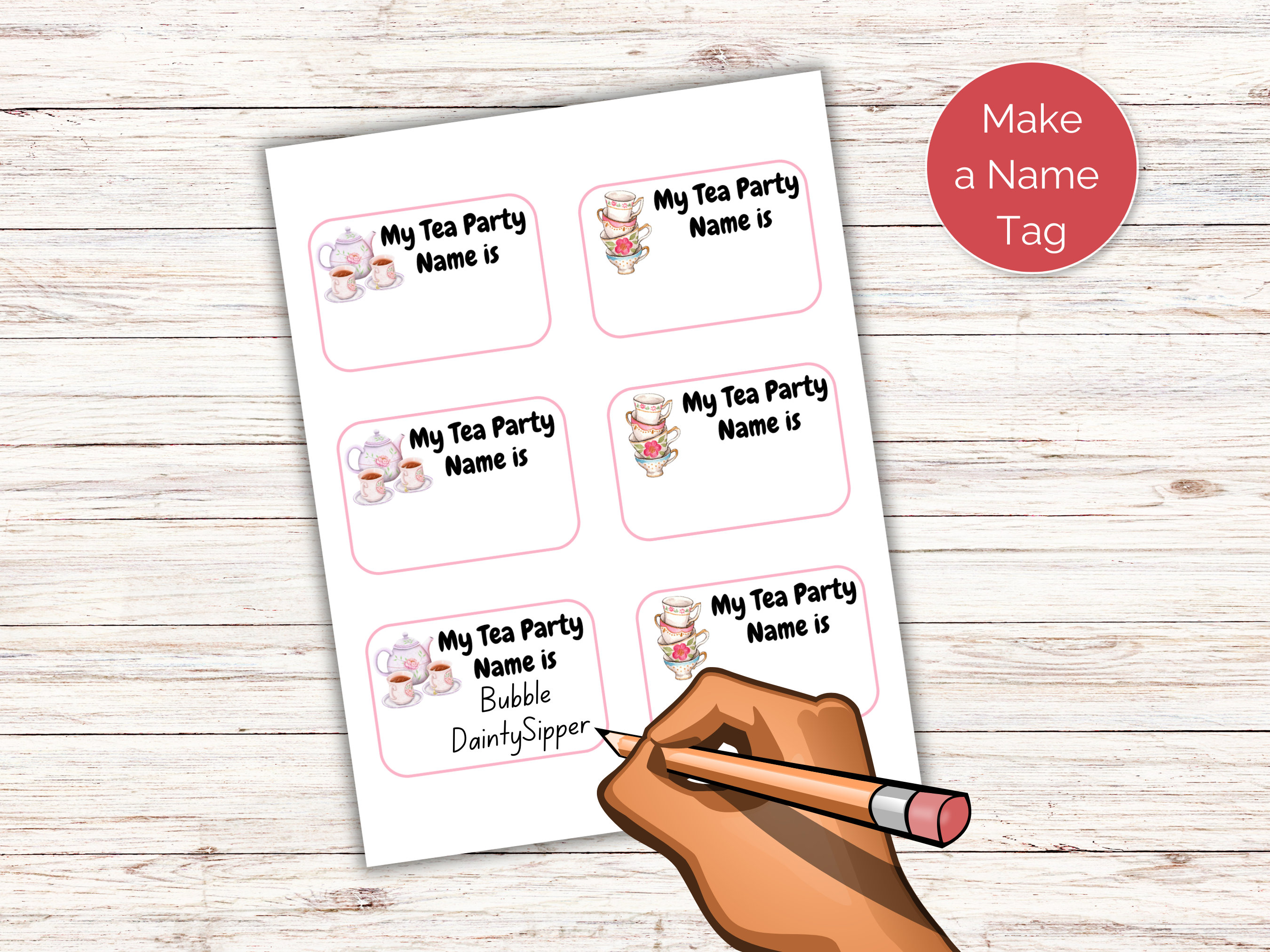What's Your Tea Party Name Game + Name Tags, Tea Party Games for Kids ...