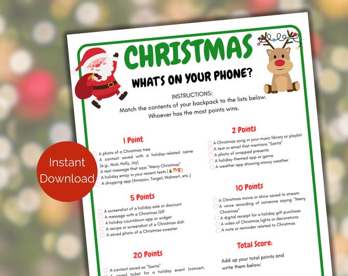Christmas What's on Your Phone Game Printable, Christmas Group Game ...