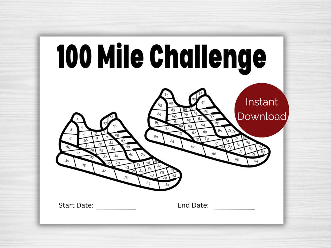 100 Mile Workout Challenge Tracker, Walking Tracker Coloring Page ...