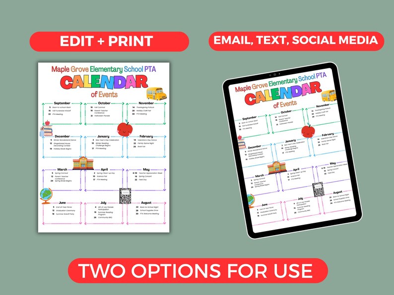 EDITABLE PTA PTO Calendar of Events Flyer Template, School Events ...