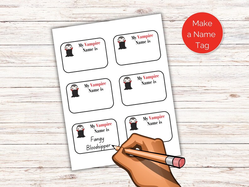 What's Your Vampire Name Game + Name Tags, Halloween Party Game ...