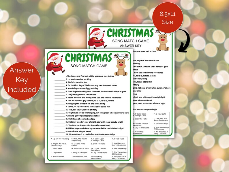 Christmas Carol Match Game, Printable Christmas Song Game, Christmas ...