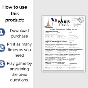Paris Trivia Game, Paris Quiz, Printable Paris Game for Kids and Adults ...