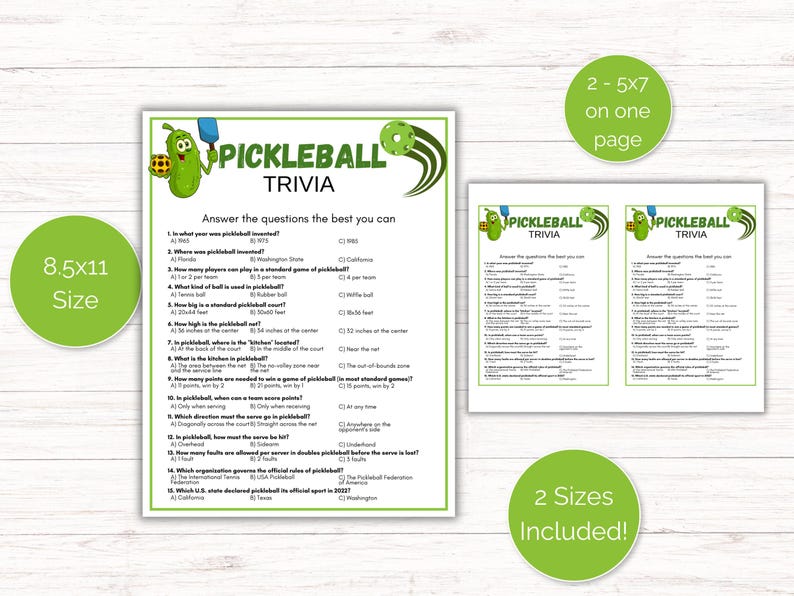 Pickleball Trivia Game, Pickleball Quiz, Pickleball Party Activity ...