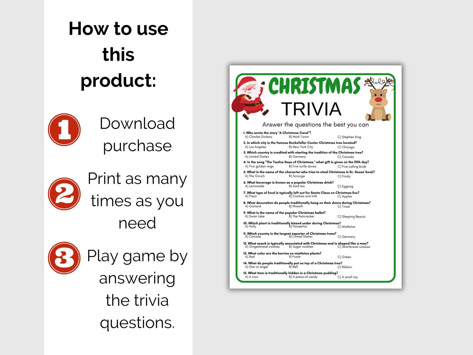Christmas Trivia Game, Fun Printable Christmas Game, Christmas Quiz ...
