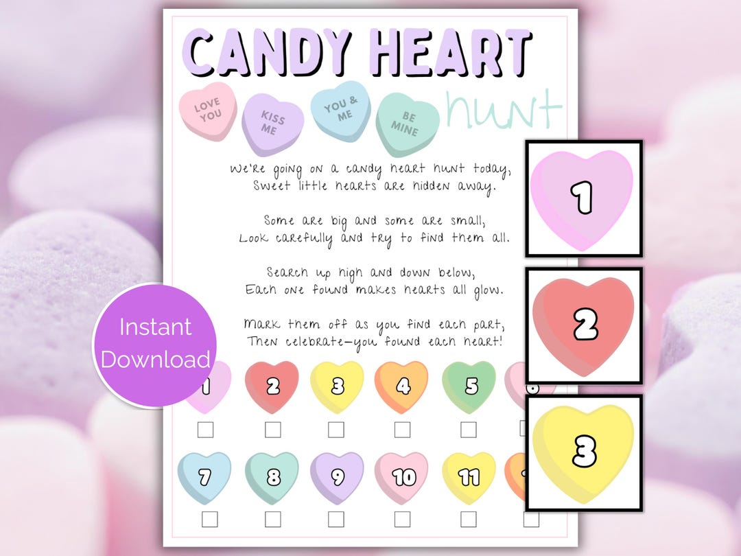 Valentines Day Candy Heart Scavenger Hunt for Kids, Printable ...