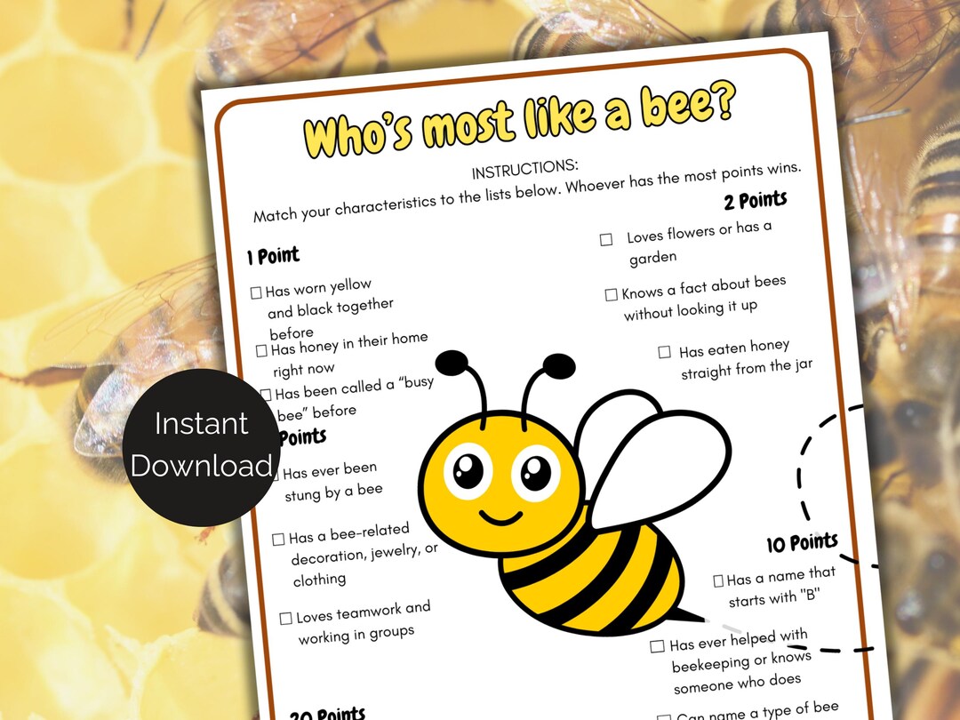 Who's the Most Like a Bee, Printable Printable Bee Themed Game, What ...