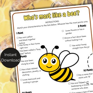 Who's the Most Like a Bee, Printable Printable Bee Themed Game, What ...