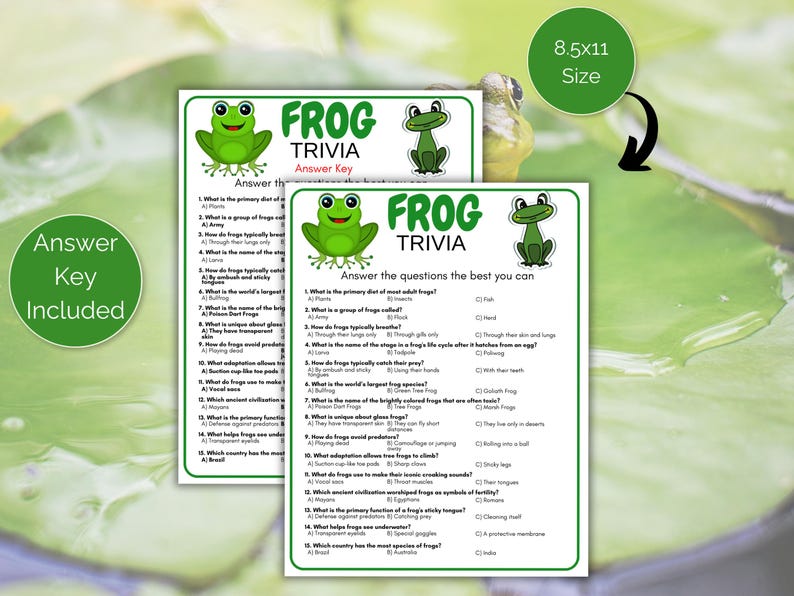 Frog Trivia Game, Frog Quiz, Printable Frog Birthday Party Idea, Frog ...