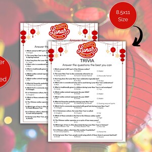 Lunar New Year Trivia Game, Lunar New Year Quiz, Printable Chinese New ...