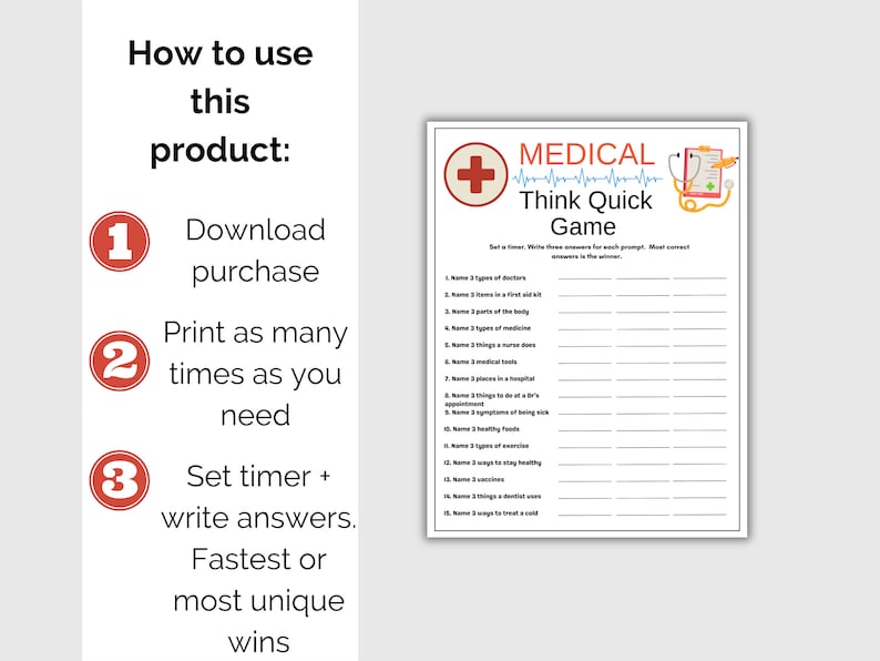 Medical Think Quick Game, Nurse Week Activity, Printable Medical Game ...