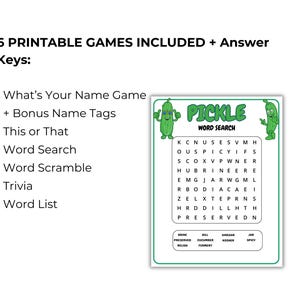 Pickle Games Bundle, Pickle Themed Party Activity, Party Party Games ...
