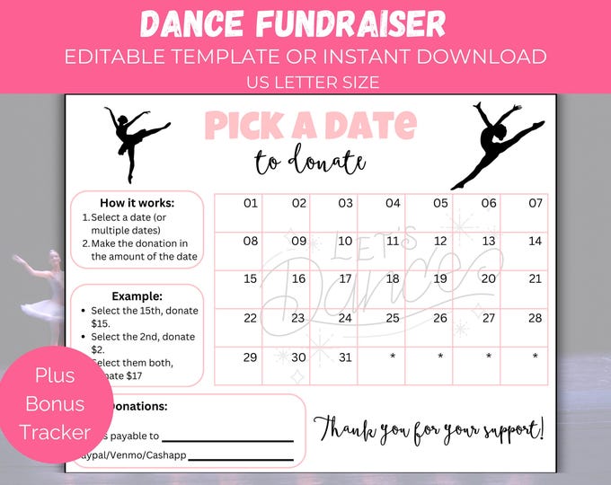 Editable Dance Pick A Date, Dance Team Fundraiser Calendar, Dance ...