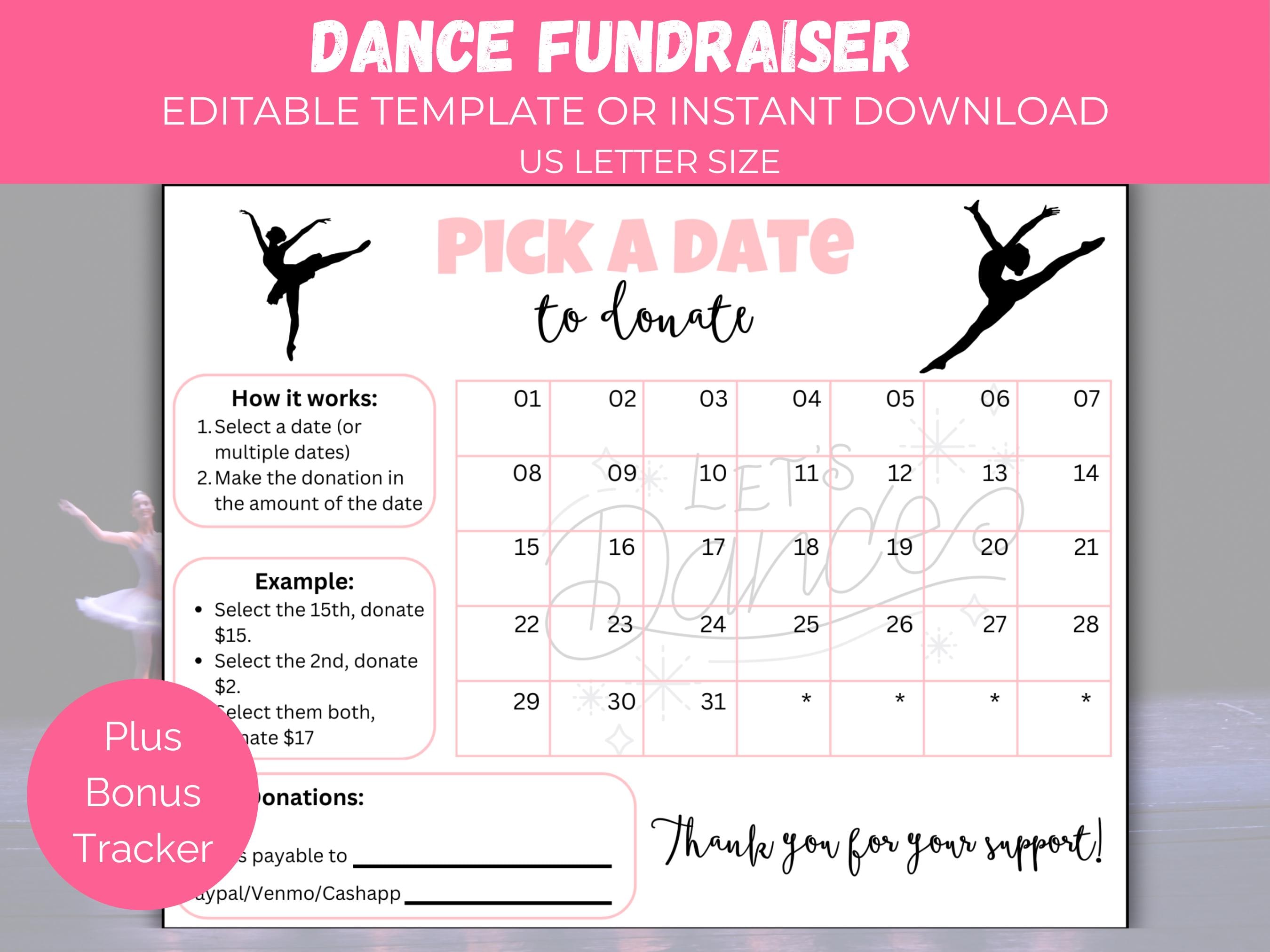 Editable Dance Pick A Date, Dance Team Fundraiser Calendar, Dance ...