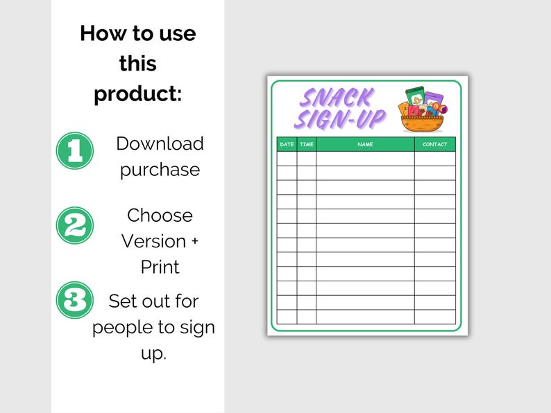 Snack Sign up Sheet, Printable Snack Schedule, Game Day Snack Schedule ...