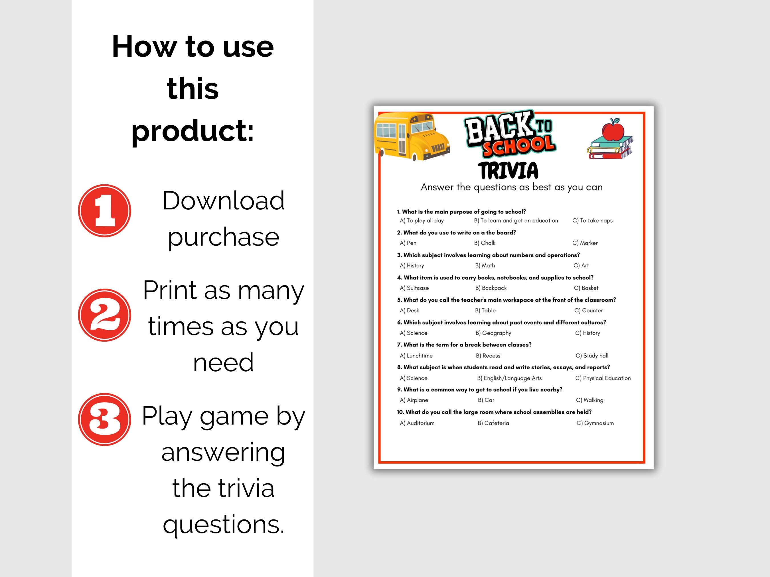 Back to School Trivia Game, First Day of School Icebreaker, School ...