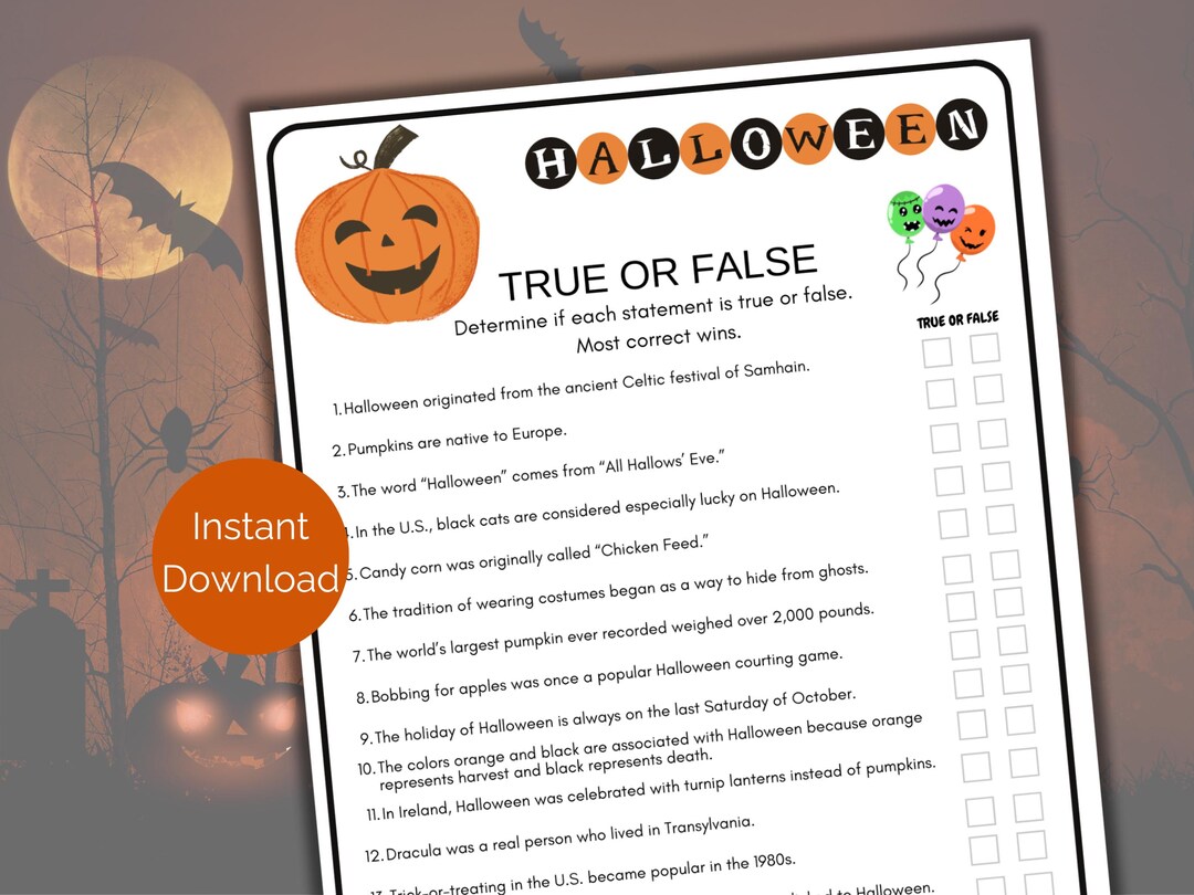 Halloween True or False Game, Printable Halloween Trivia for Kids ...