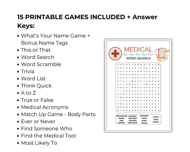 Medical Game Bundle, 15 Printable Medical Games, Nursing Games ...