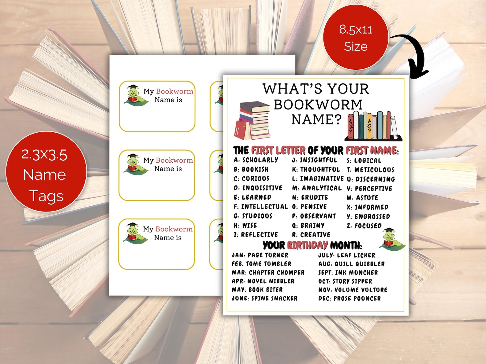 What's Your Bookworm Name Game + Name Tags, Printable Book Club Games ...