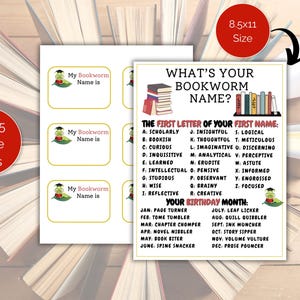 What's Your Bookworm Name Game + Name Tags, Printable Book Club Games ...