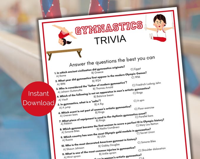 Gymnastics Trivia Game, Gymnastics Quiz, Printable Gymnastics Trivia ...