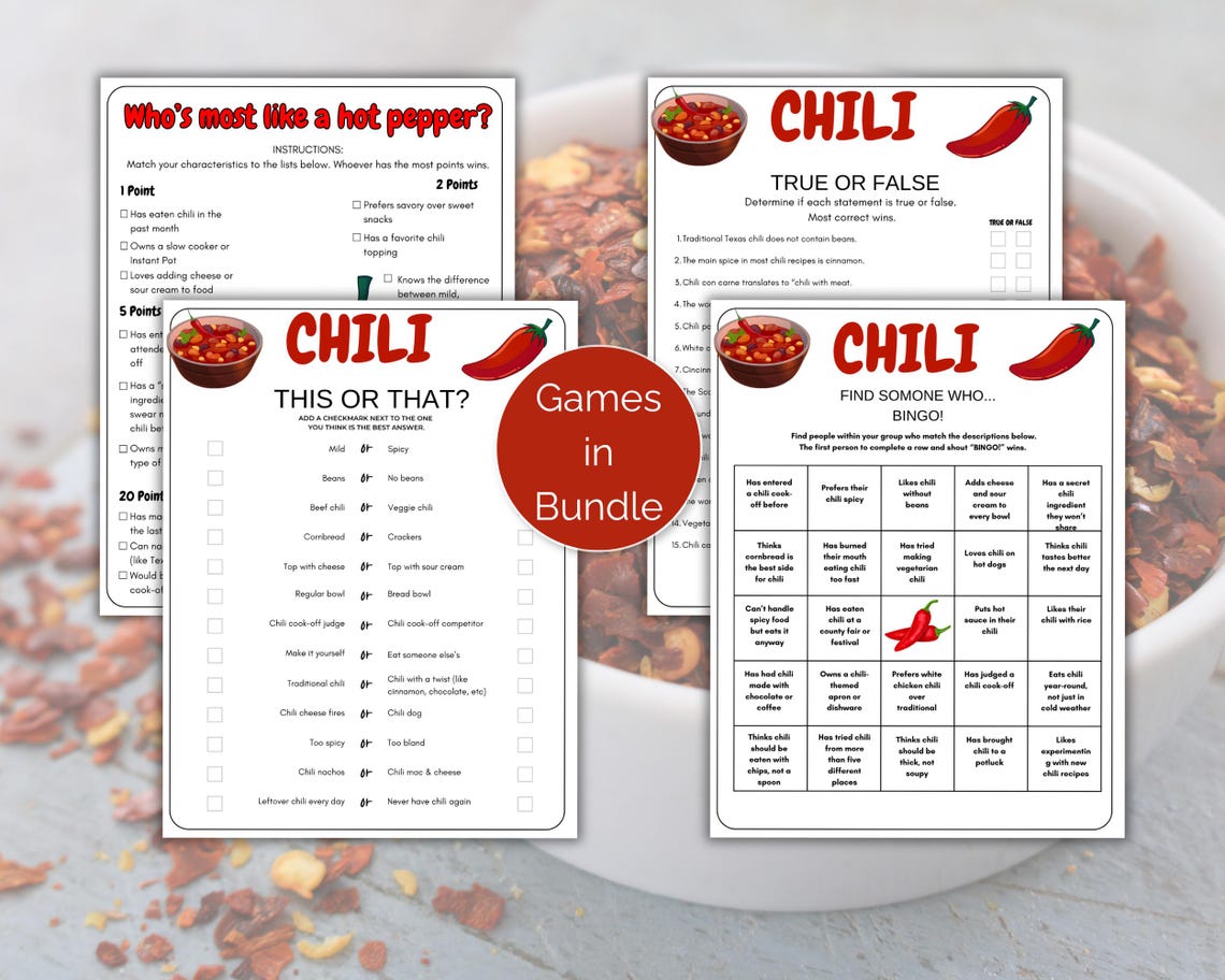 Chili Game Bundle, 16 Printable Chili Cook-off Games, Chili Party Games ...